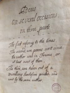 Manuscript of Jane Barker's Poems - Magdalen College